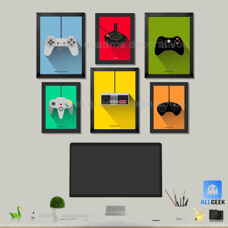 Quadro Decorativo Com Moldura Controle Playstation Nintendo Atari Xbox ...
