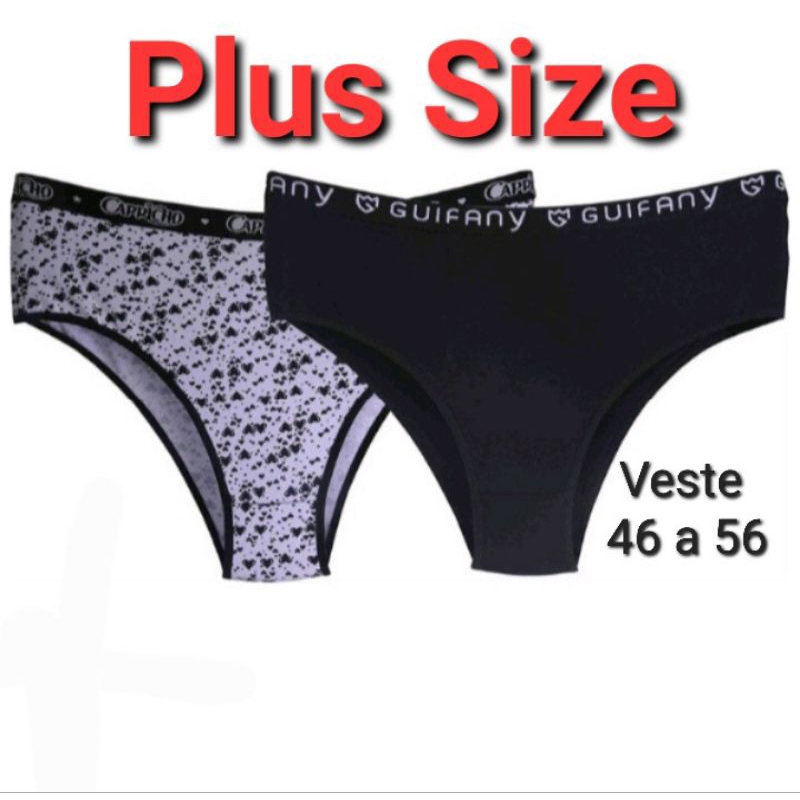 Kit 5 Calcinha Plus Size Cintura Alta Algodão/Cotton Ref 026 | Shopee Brasil