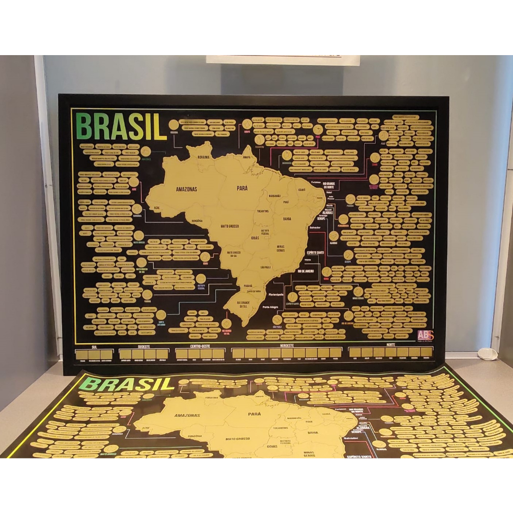 Mapa Brasil de Raspar | ABS | Sem moldura | 72x51 CM | Mapa de Viagens ...