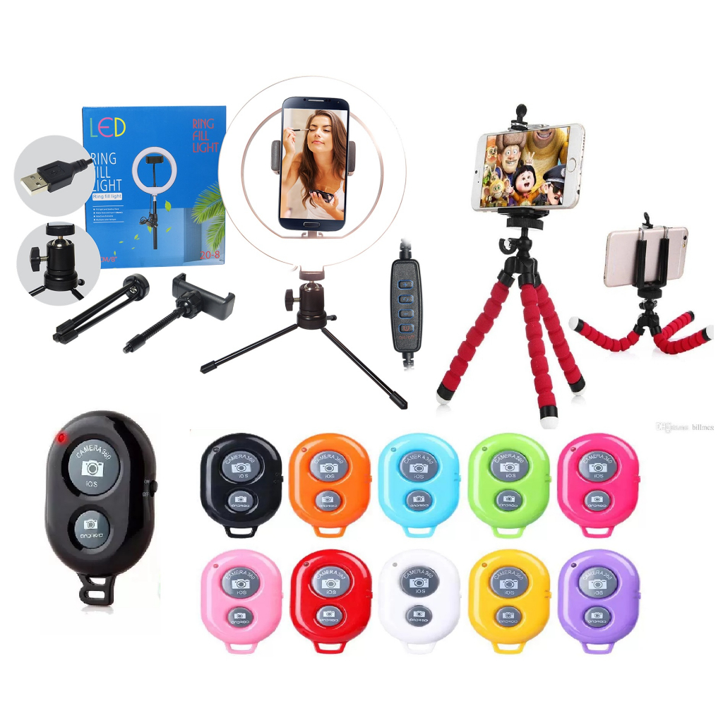 Kit ESPECIAL RING LIGHT DE 8 Polegada, com Controle Bluetooth e Tripé flexível | Shopee Brasil