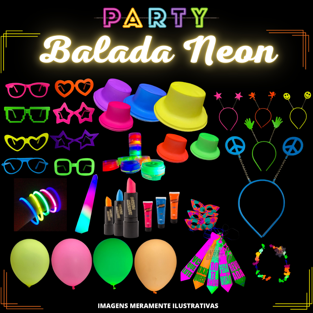 Kit Festa Neon Balada 170 Itens Casamento Formatura 15 Anos Boate C ...