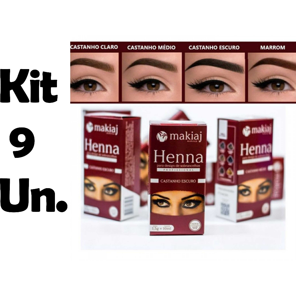 Kit 9 Unidades De Henna Makiaj Com Pote Dappen Escolha Suas Cores
