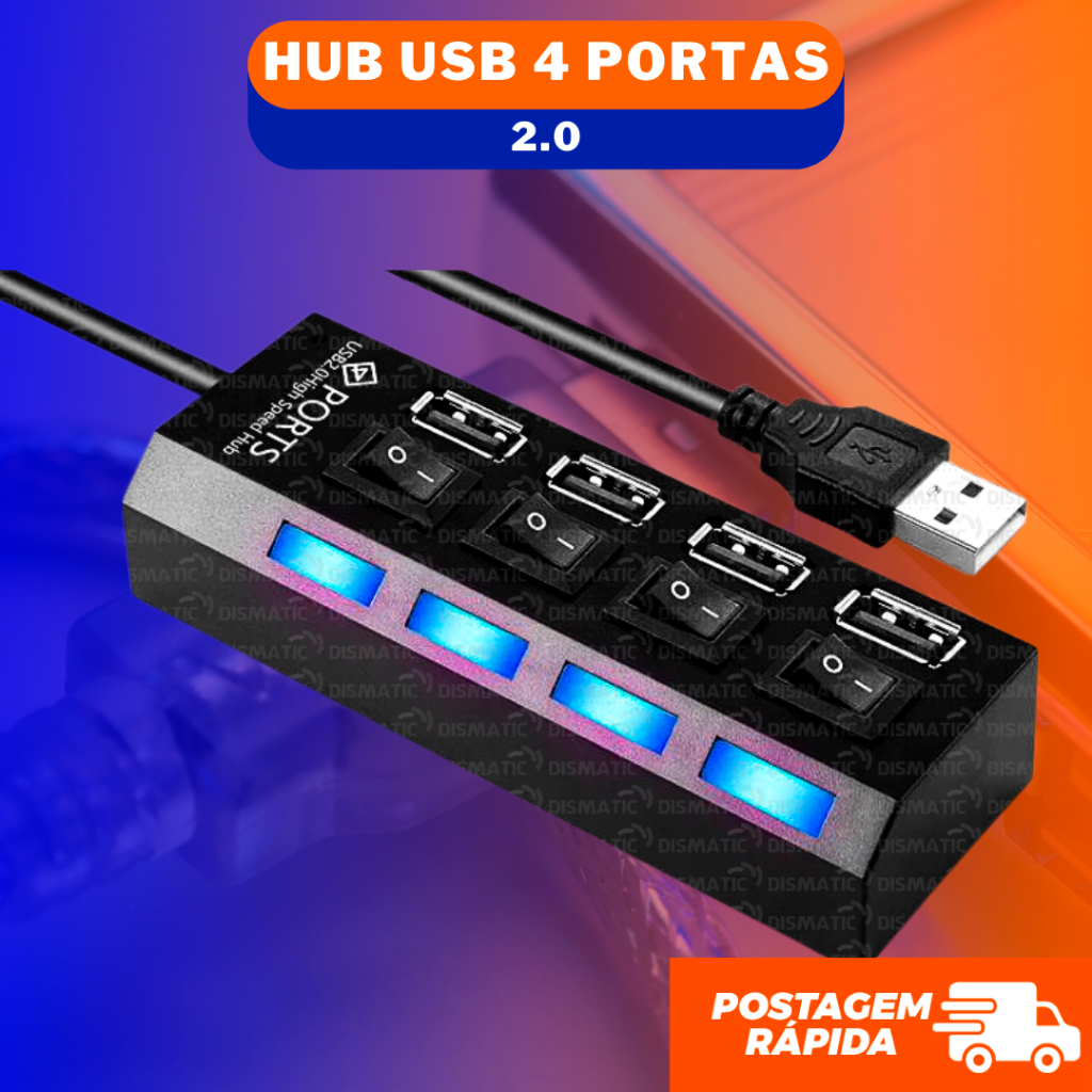 HUB USB 2.0 4 Portas Chave Liga Desliga Led Indicador Extensão Usb Pen ...