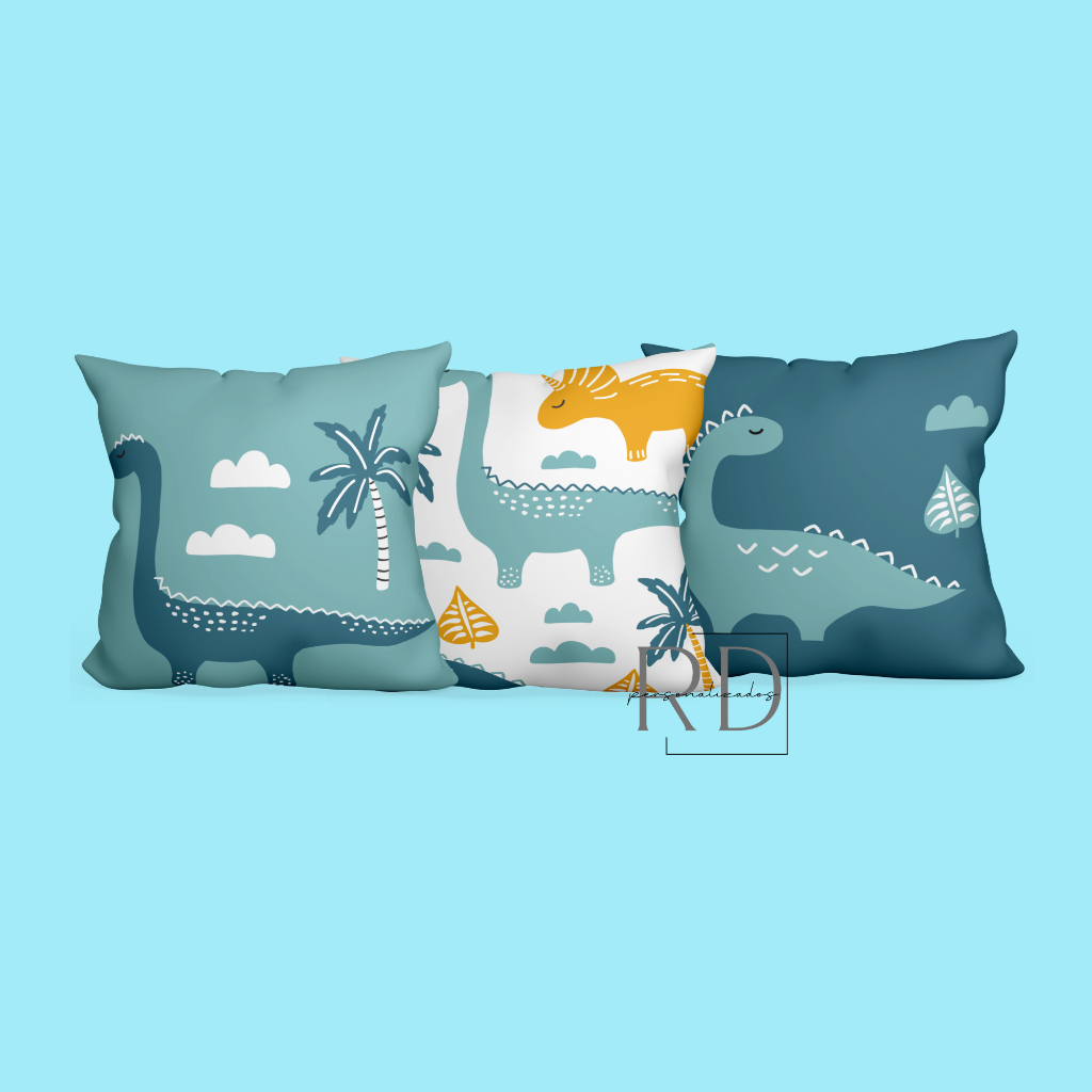 KIT 3 CAPAS DE ALMOFADAS DECORATIVAS PARA QUARTO INFANIL, DINOSSAUROS, DINO - TAM.: 30X30, 40X40 ...