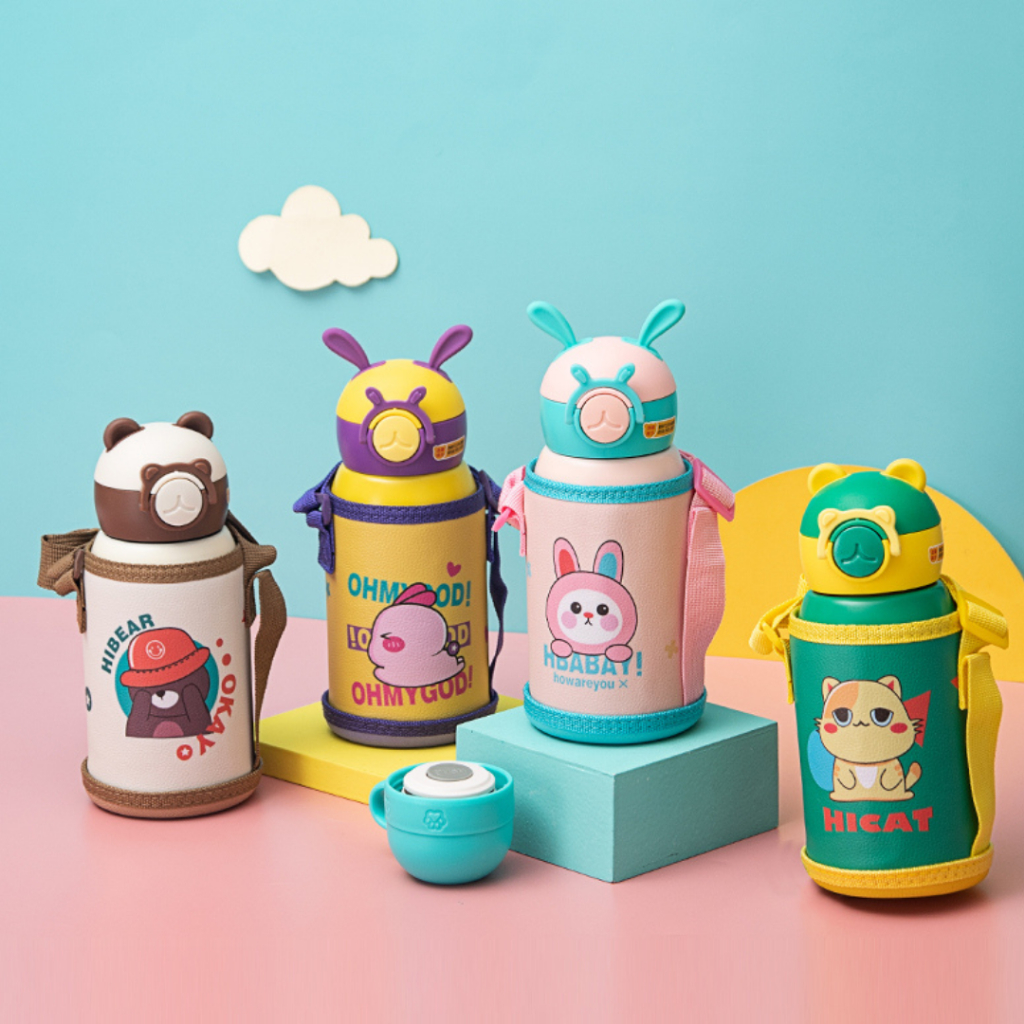 Garrafa Squezee Térmica Inox Animal com Bico Silicone Alça 600ml MIMI ...