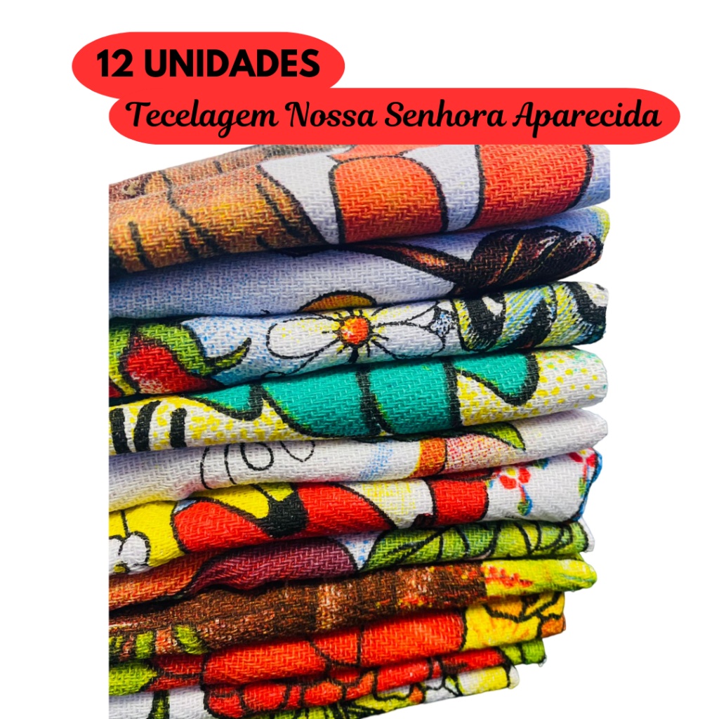 Kit 12 Panos De Prato Nossa Senhora Aparecida 45X75 100% Algodão Bainha ...