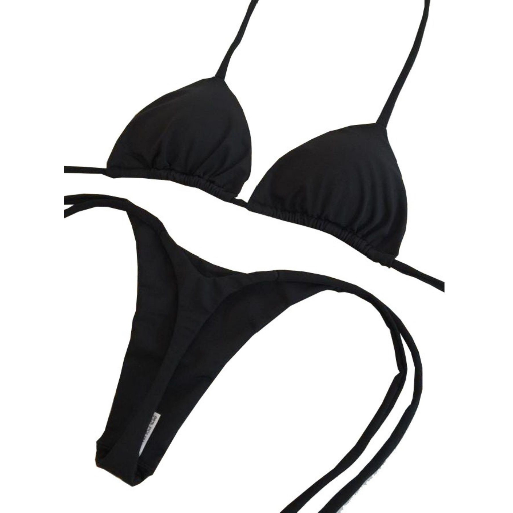 Conjunto De Biquini Preto Micro Fio Dental Marquinha Perfeita Com Bojo