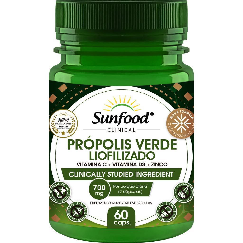 Propolis Verde Liofilizado 700mg 60 cápsulas Sunfood Clinical | Shopee ...