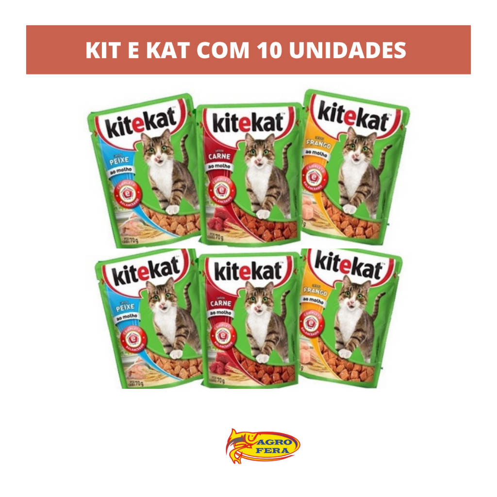 10 Unidades de Ração Úmida para Gatos Sachê KiteKat 70 Gramas | Shopee ...