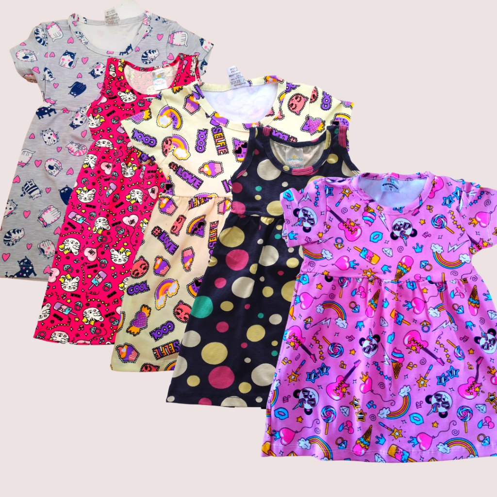 Kit 5 Vestidos Infantil roupa de menina roupa infantil feminino Tamanho ...