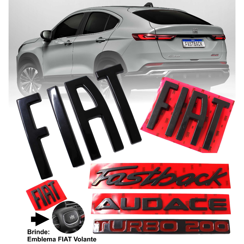 Kit 6 Emblemas Fiat Fastback Audace Turbo 200 Preto | Shopee Brasil