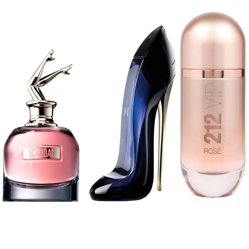 Kit 3 perfumes feminino 50 ml Scandal + Good Girl + 212 Vip Rose ...