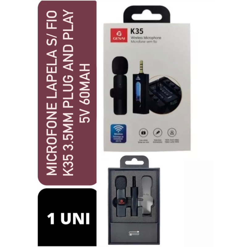 Microfone Lapela S/ Fio K35 3.5mm Plug And Play 5v 60mah | Shopee Brasil