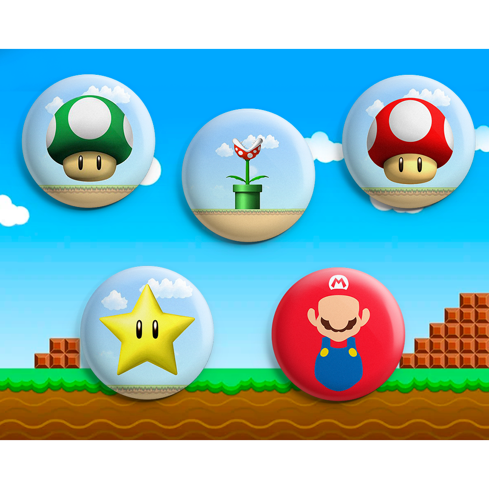 Kit Bottons Super Mario Bros - Botum / Boton / Broche (3,5cm & 4,5cm ...