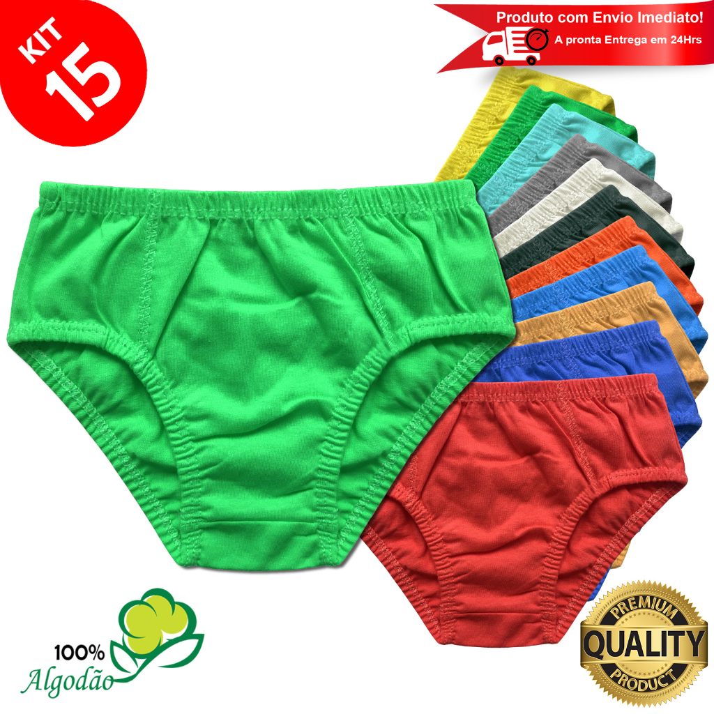 Kit 15 Cuecas Infantil Slip Algodão Lisa Criança Revenda | Shopee Brasil