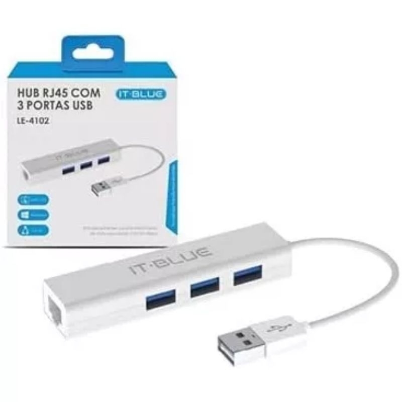 Hub USB Com 3 Portas USB E Entrada RJ45 | Shopee Brasil