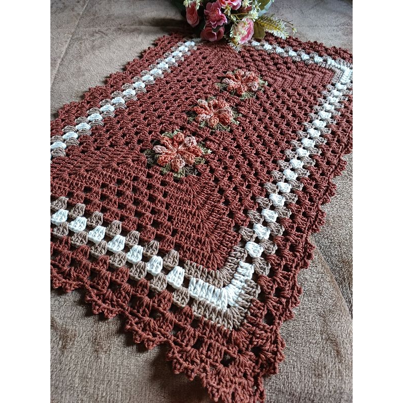 Tapete de Crochê Retangular com Flor | Shopee Brasil
