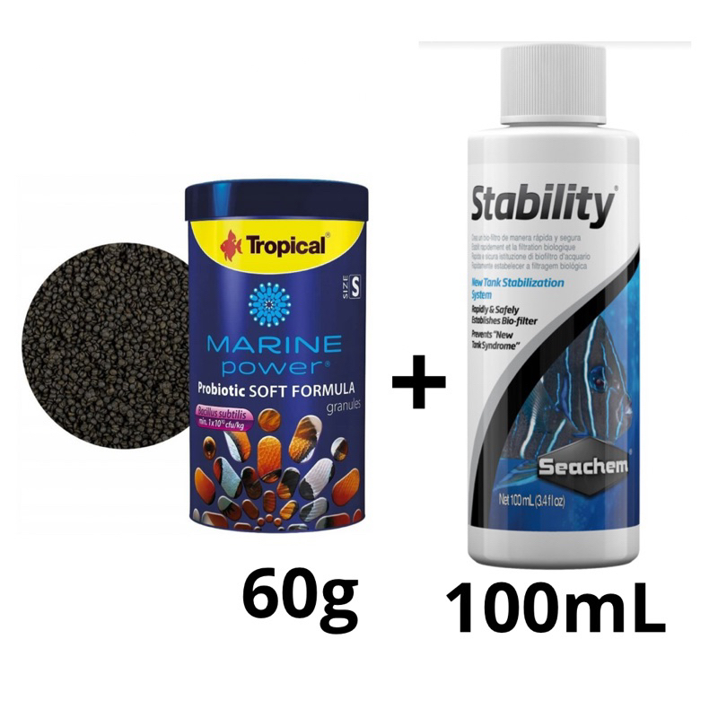 Kit Ração Tropical Marine Power Probiotic 60g Size S + Stability 100mL ...