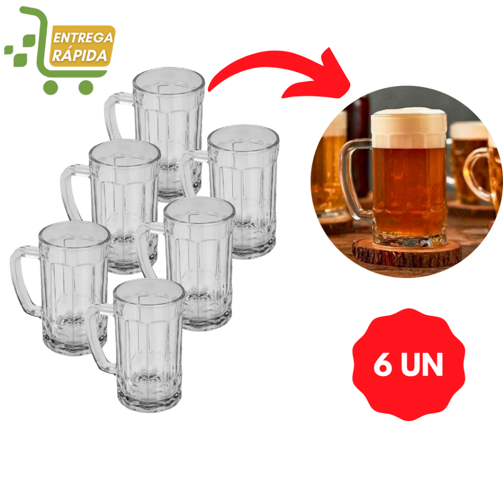 Kit 6 Canecas de Chopp Cerveja 390ml Vidro | Shopee Brasil