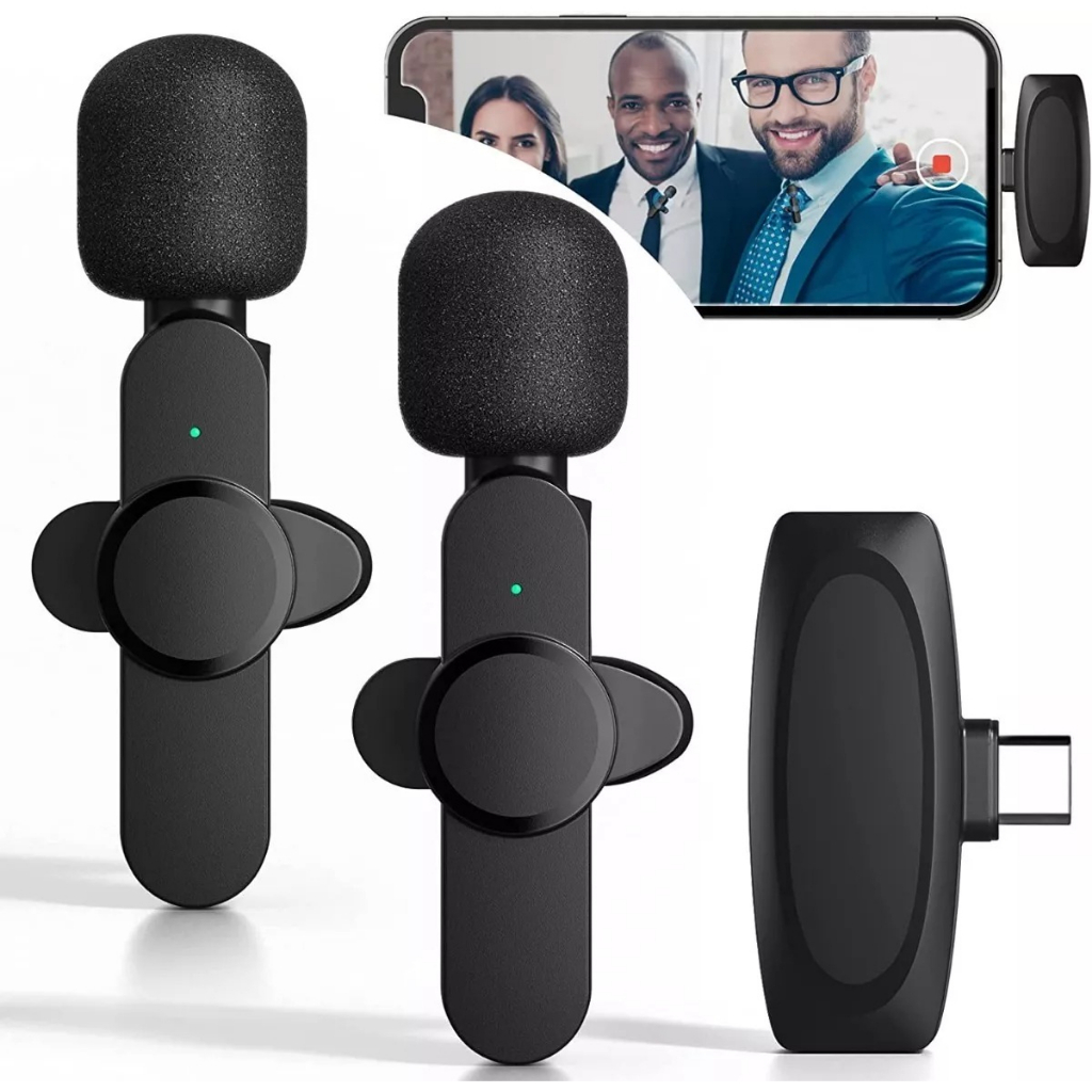 Microfone Lapela Celular Sem Fio Duplo iPhone Android Tipo C | Shopee ...