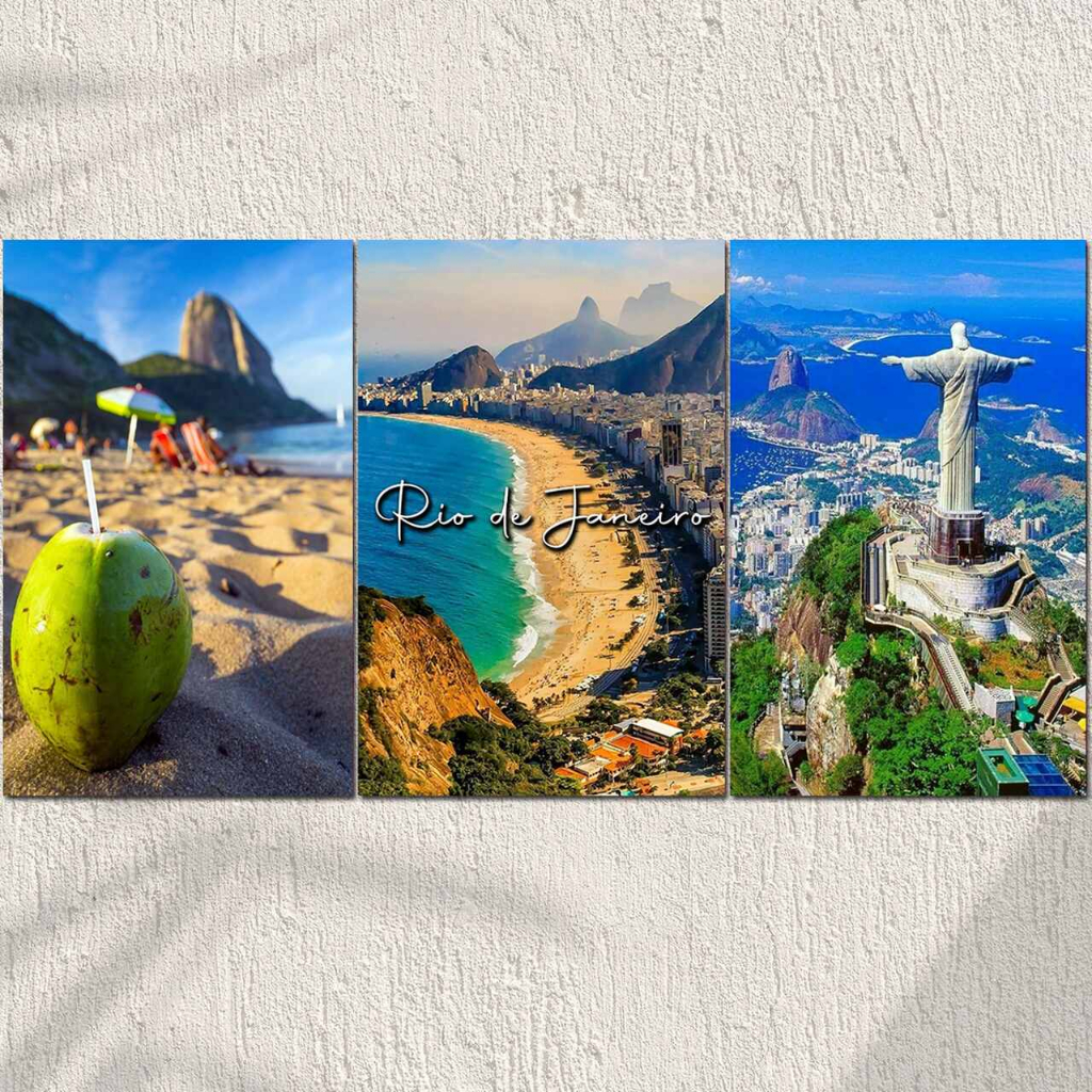 Kit 3 Quadros Rio de Janeiro Cristo Redentor Praia Paisagem Para Sala Quarto | Shopee Brasil