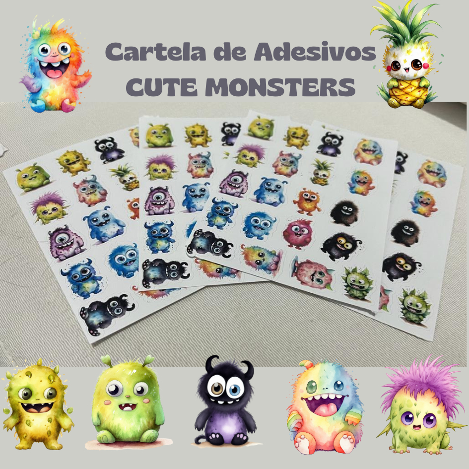 Cartela de Adesivos Cute Monsters | Shopee Brasil
