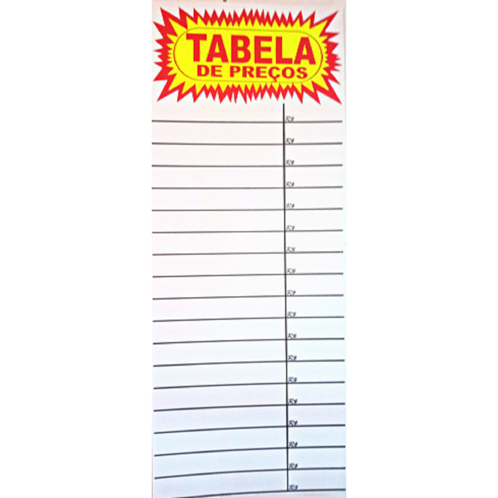 Tabela de preços PVC reutilizável P/facilitar a precificação de ...