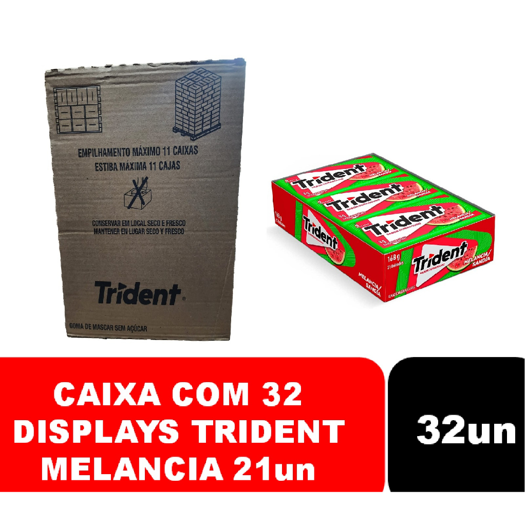Caixa com 32un Display 168g (c/ 21un) Chiclete de Melancia Trident 5un ...