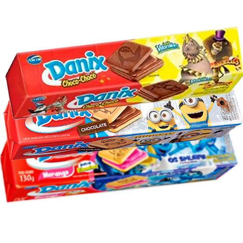 bolacha danix Arcor sabor chocolate ou morango com casca de chocolate 15 unidades. | Shopee Brasil