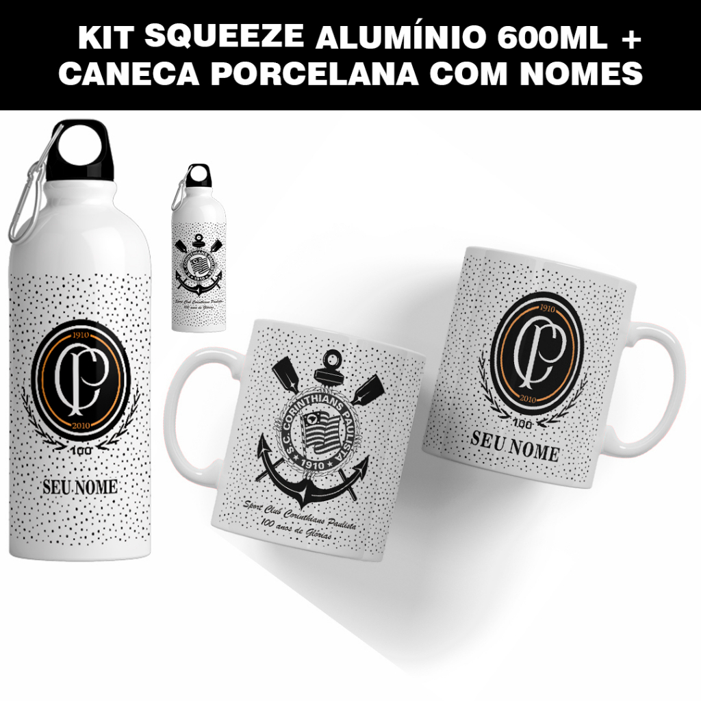 Kit Squeeze 600 ML e Caneca Corinthians Porcelana Personalizada C/ Seu ...