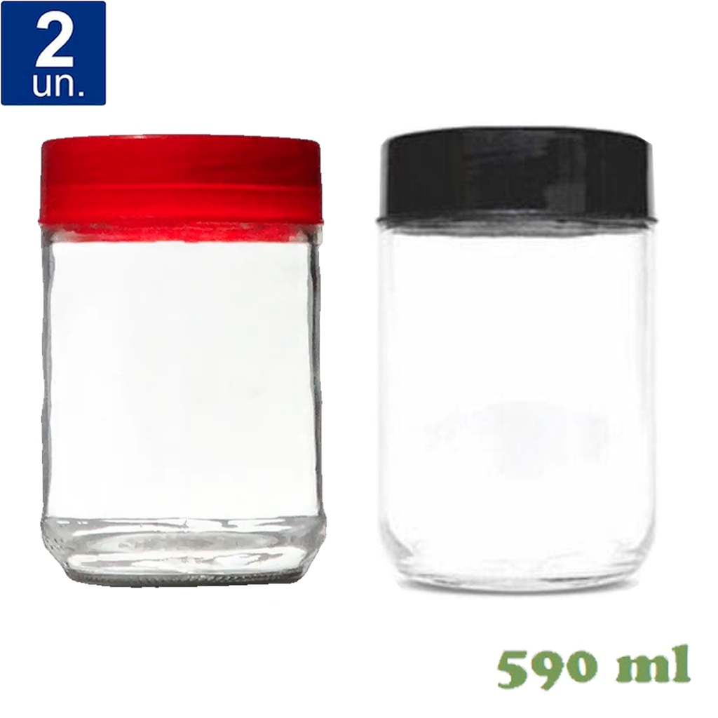 Jogo Conjunto 2 Pote de Vidro Berlim new util 590ML Tampa preta e Vermelha(ENVIO DE IMEDIATO ...