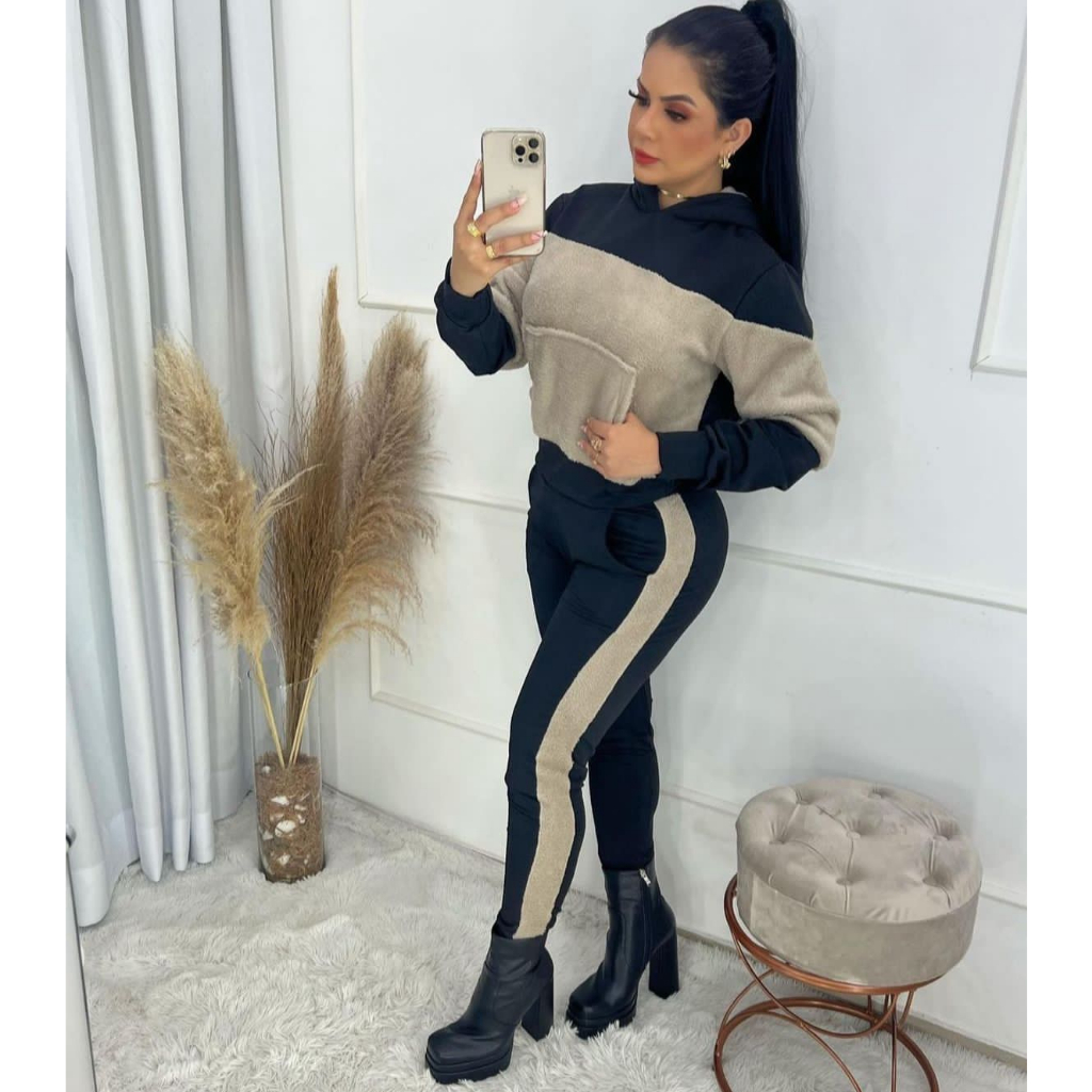 Conjunto feminino Suplex peluciado com detalhe soft | Shopee Brasil