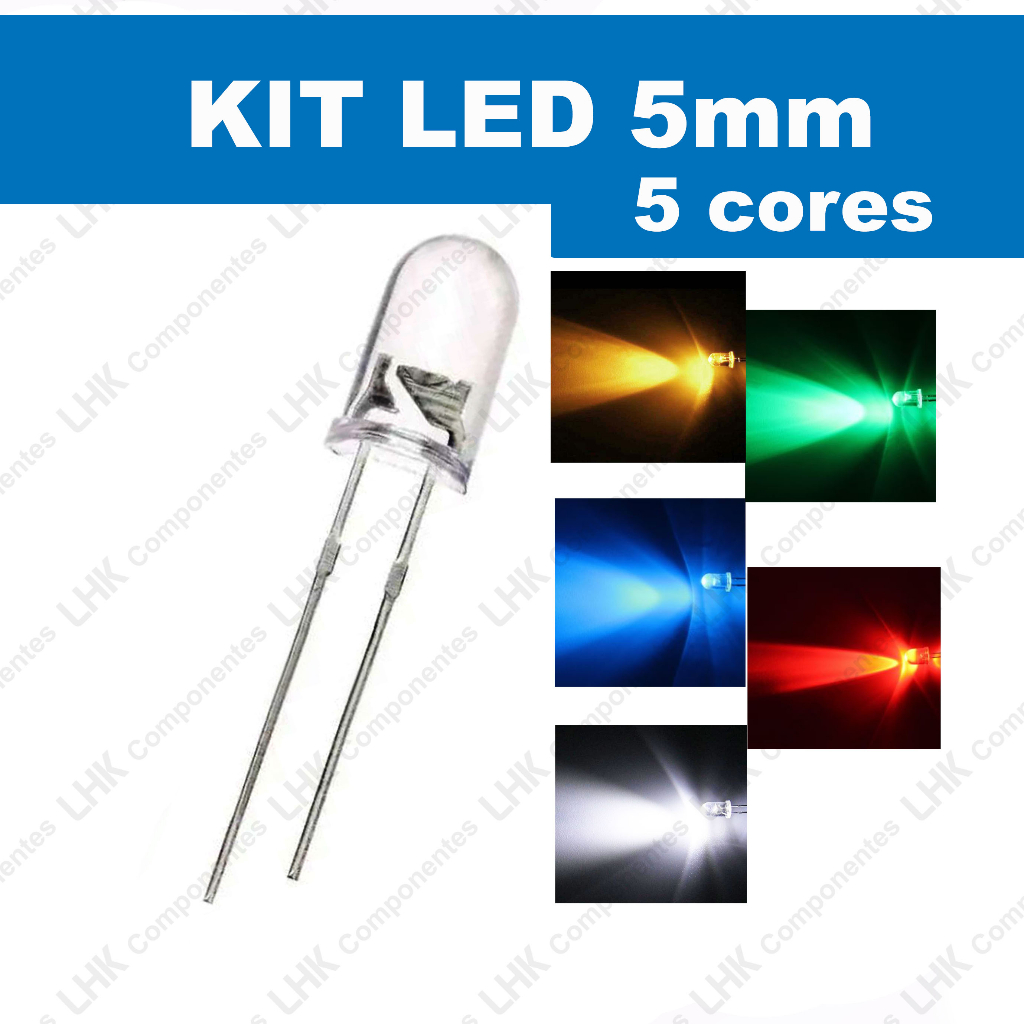 Kit 5 cores Led Diodo Transparente 5mm Alto Brilho | Shopee Brasil