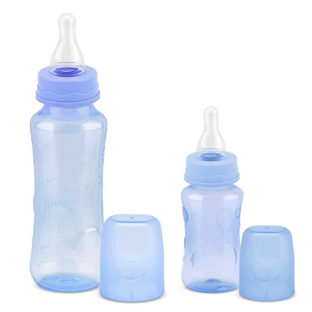 2 Mamadeiras Azul C/ Relevo Grande E Média Menino 3 Meses 240ml e 140ml | Shopee Brasil