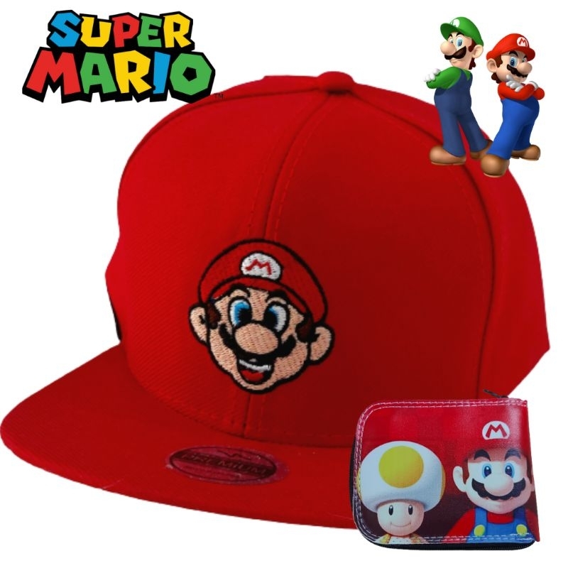 Boné aba reta e carteira infantil menino Super Mario Bross e Luigi ...