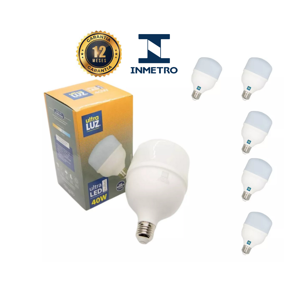 Kit 5 Lâmpada Led 40w Bulbo 6500k E27 Super Econômica Branco Frio Ultra Luz ( 12 meses de ...