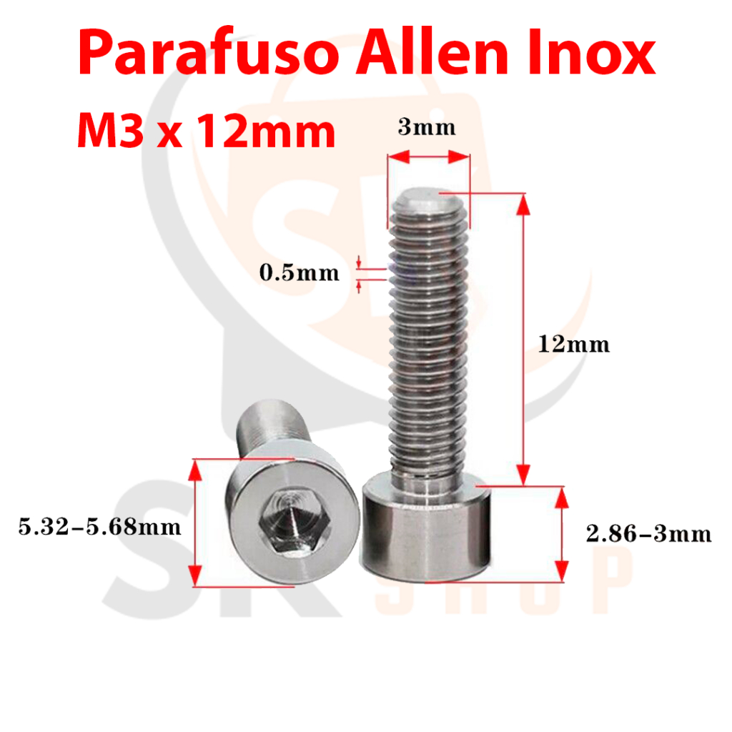Parafuso Allen M3 x 12mm Inox | Shopee Brasil