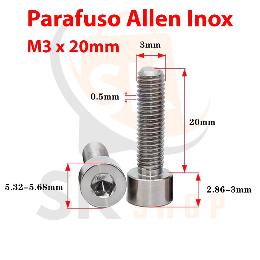 Parafuso Allen M3 x 20mm Inox | Shopee Brasil