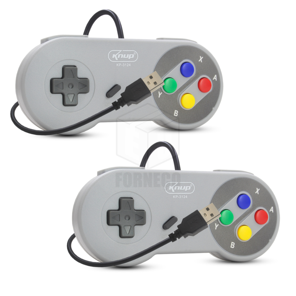 Kit C/2 Controle Super Nintendo Snes Joystick Usb Jogos Emulador Pc ...