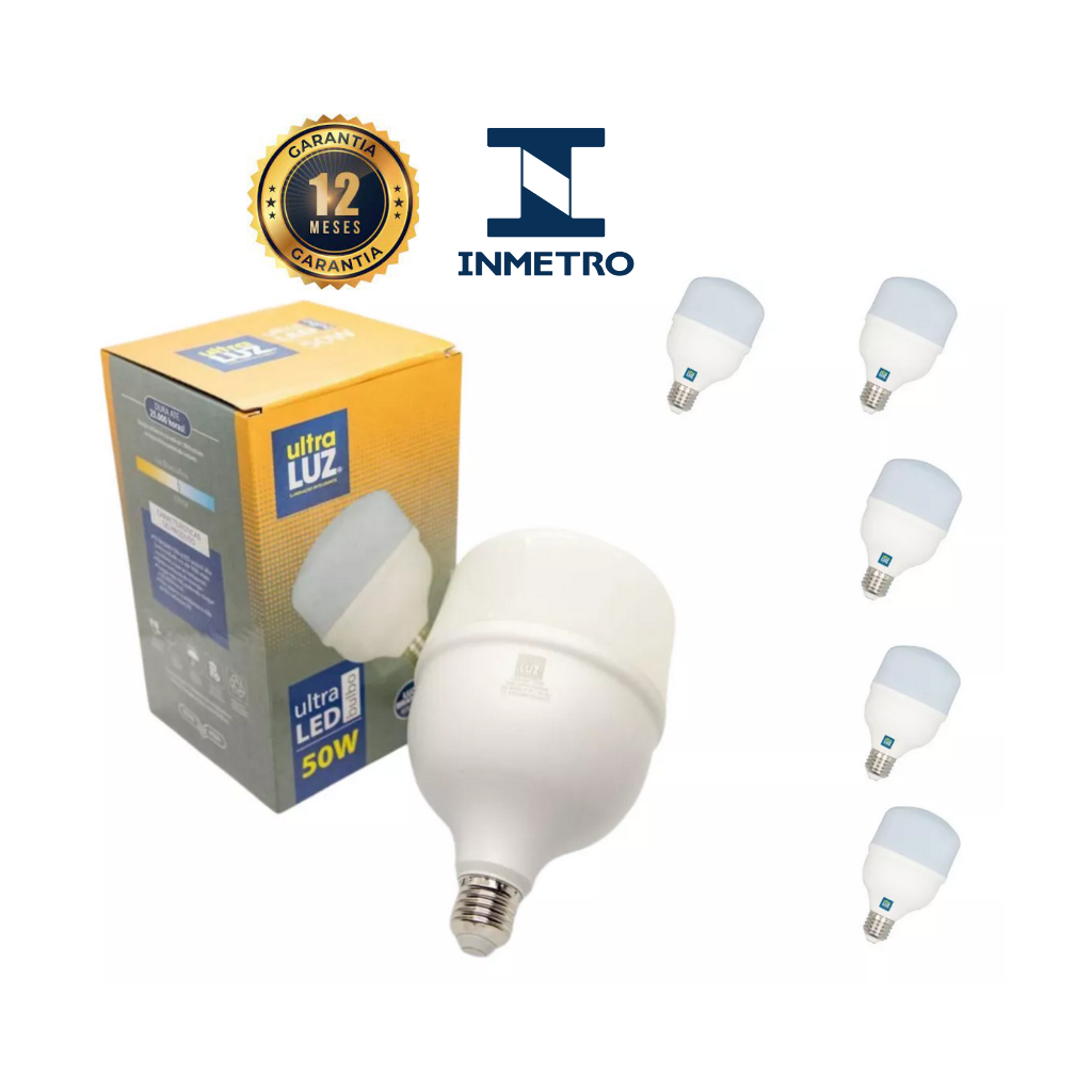 Kit 10 Lampadas Led Bulbo 50w Branco Frio 6500k Bivolt Valor Promocional - ULTRALUZ | Shopee Brasil
