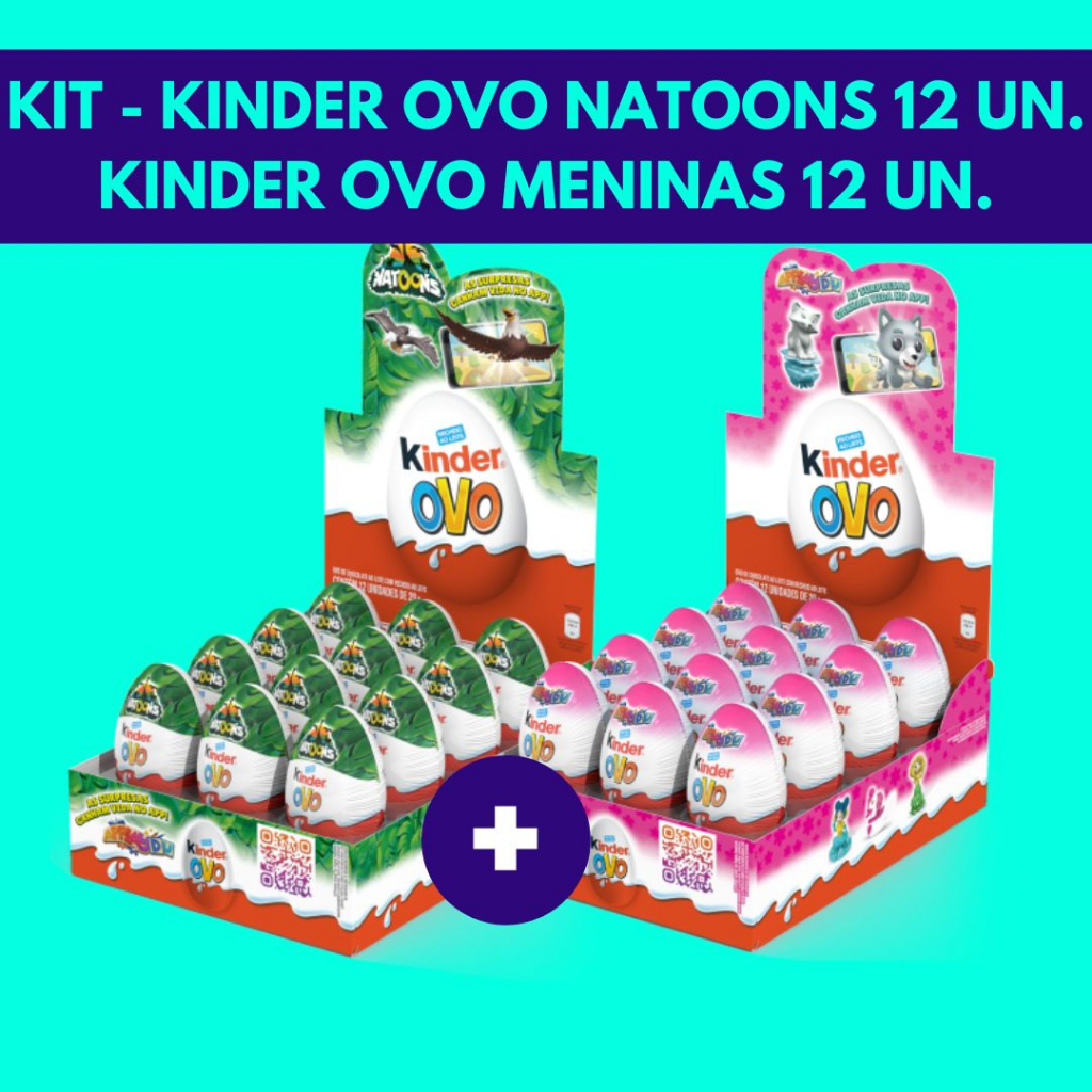 Kit - Kinder Ovo Natoons 12 uni + Kinder Ovo Meninas 12 uni | Shopee Brasil