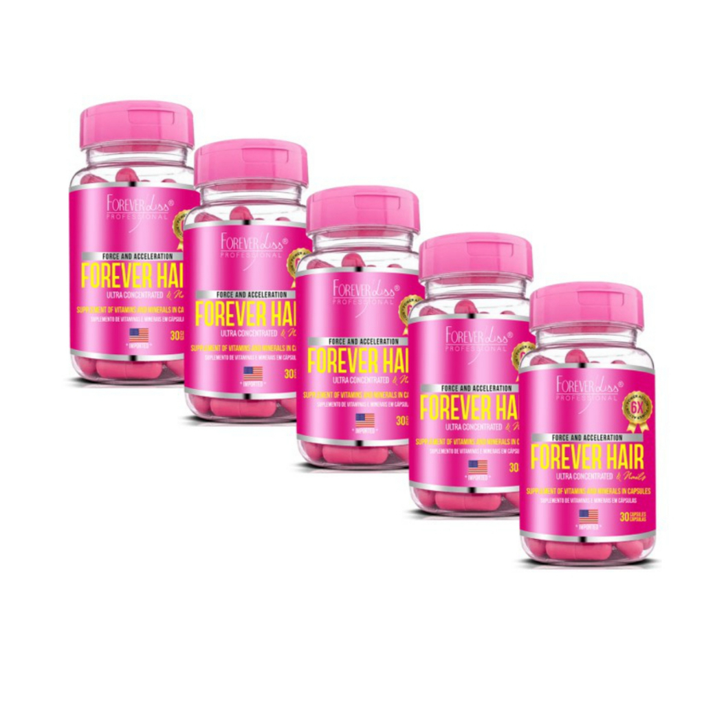 Kit Forever Hair Crescimento 30 Caps (5 Unidades) + Mealiza Máscara ...