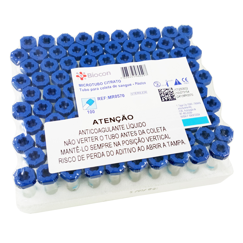 Mini tubo de Coleta Plástico com Citrato de Sódio 0,5 ml - 100 Unidades ...