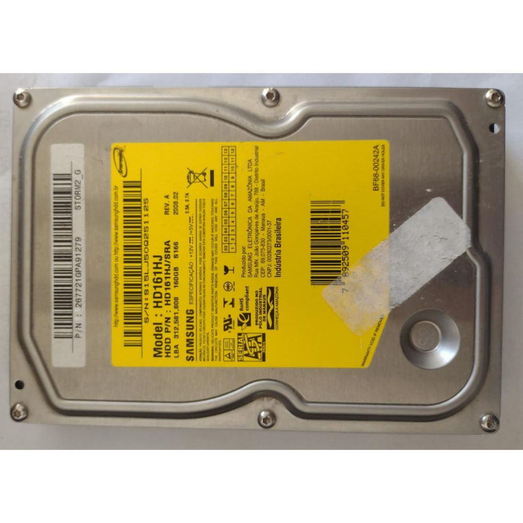 Hd Samsung 160gb 7200rpm Hd161hj Sata Pc 100% ok, testado! | Shopee Brasil