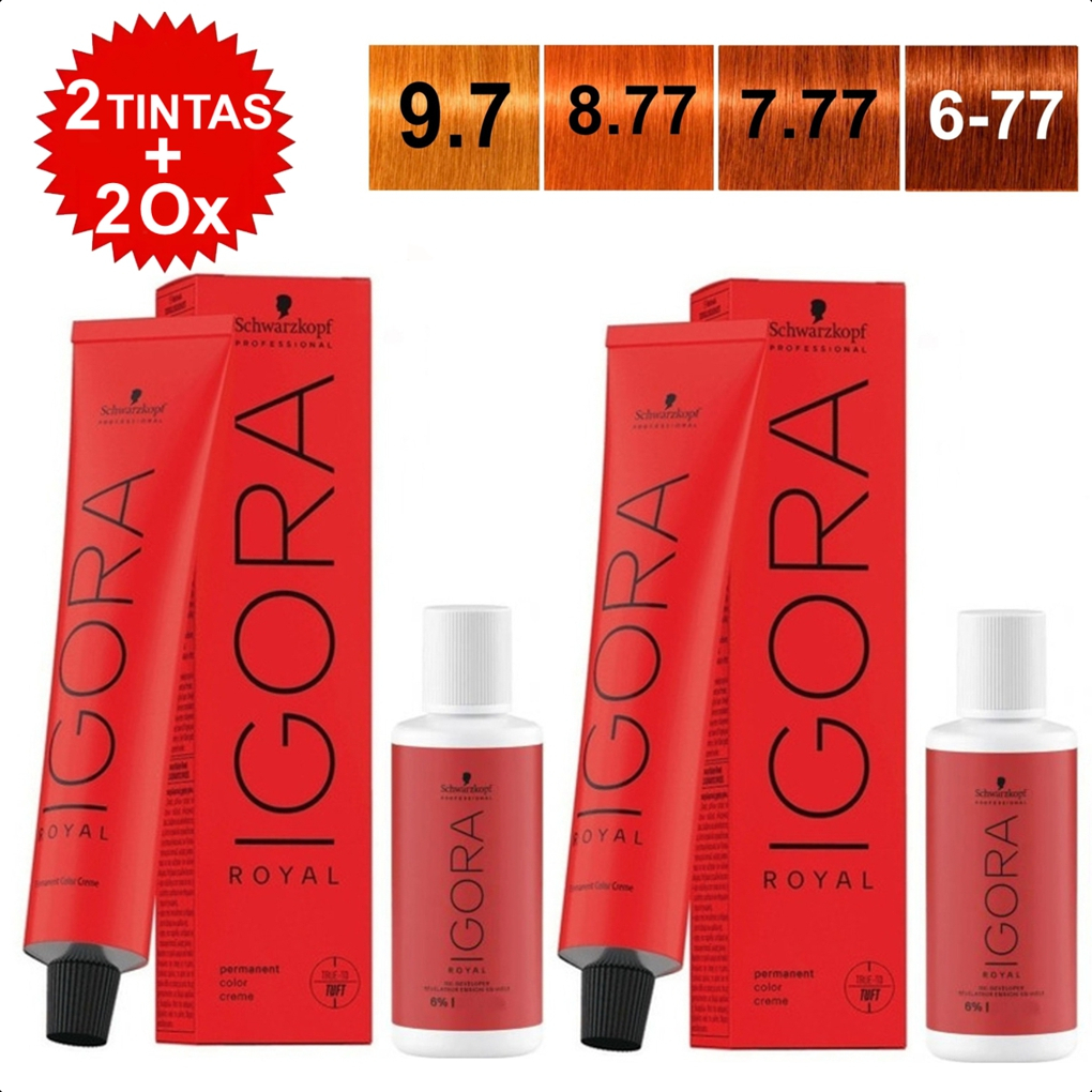 Kit 2 Tintas e 2 Ox Coloração Ruivo Igora Royal 8-77 7-77 6-77 9-7 ...
