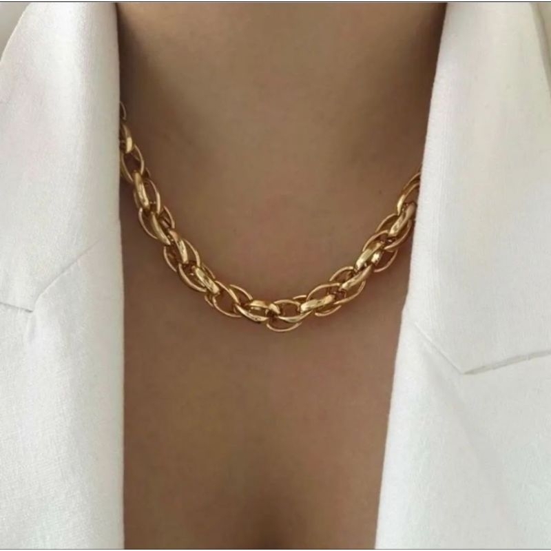 Colar Corrente Baiana Grossa Feminino Folheado a Ouro 18k | Shopee Brasil