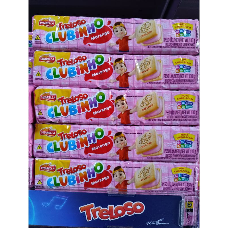 6 Pacotes de Biscoito Clubinho Treloso Sabor Morango 130g | Shopee Brasil