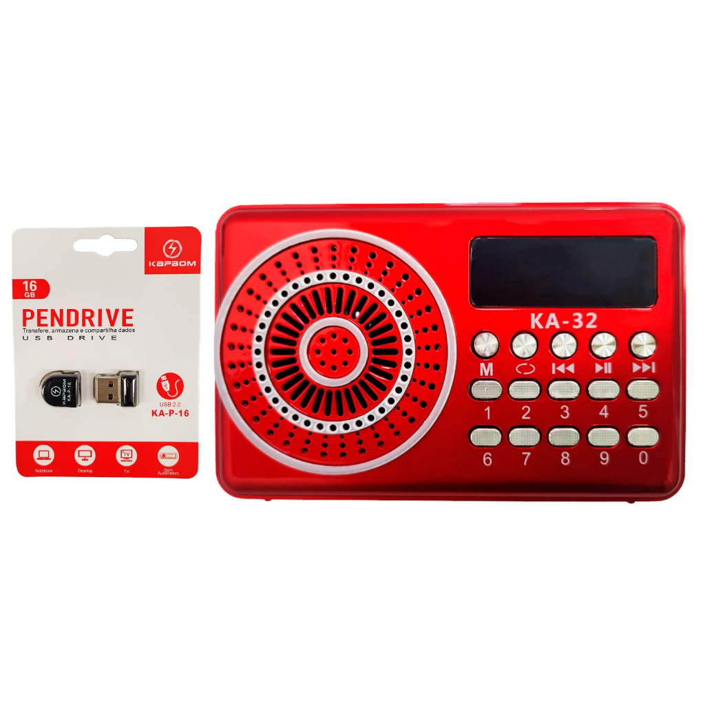 Kit Mini Rádio Bluetooth FM Portátil Usb Micro Sd MP3 Vermelho e Mini ...