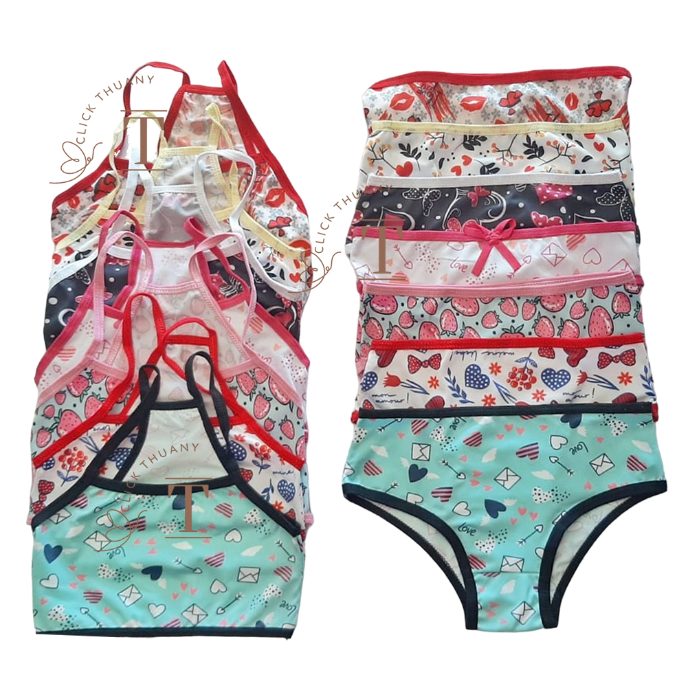 Kit 5 unidades Conjunto Infantil top e calçinha Estampada | Shopee Brasil