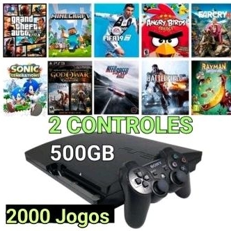 Play 3 500gb Slim/Super slim + 2 Controles + 2000 Jogos + Garantia ...